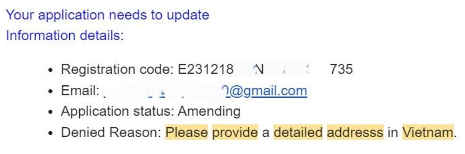 Vietnam E-visa Rejected? Read why due to incorrect hotel address ...